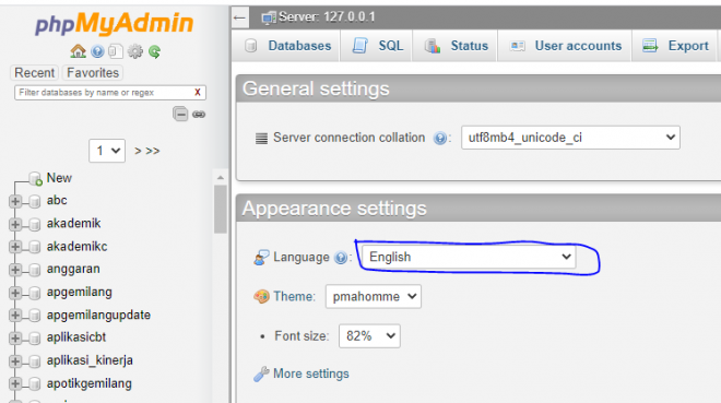 Cara Mengubah Bahasa PHPMyAdmin