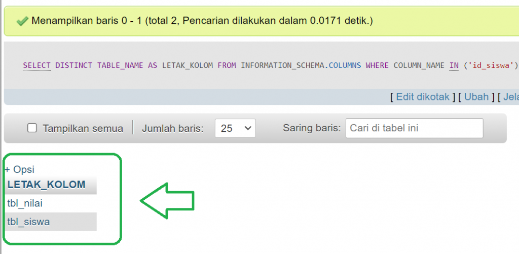 Mengetahui Letak Nama Kolom di Database